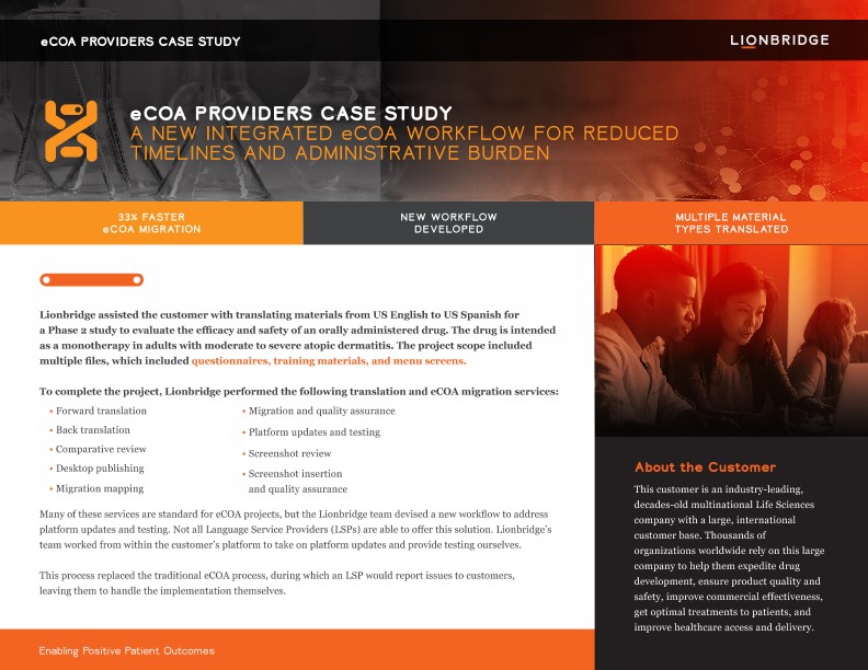 Lionbridge’s Life Sciences Team Serves Global eCOA Provider