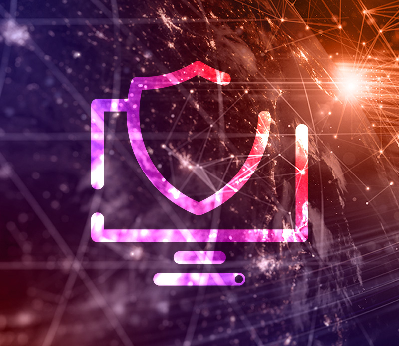 A secure computer icon glowing in the night sky, symbolizing Lionbridge ...